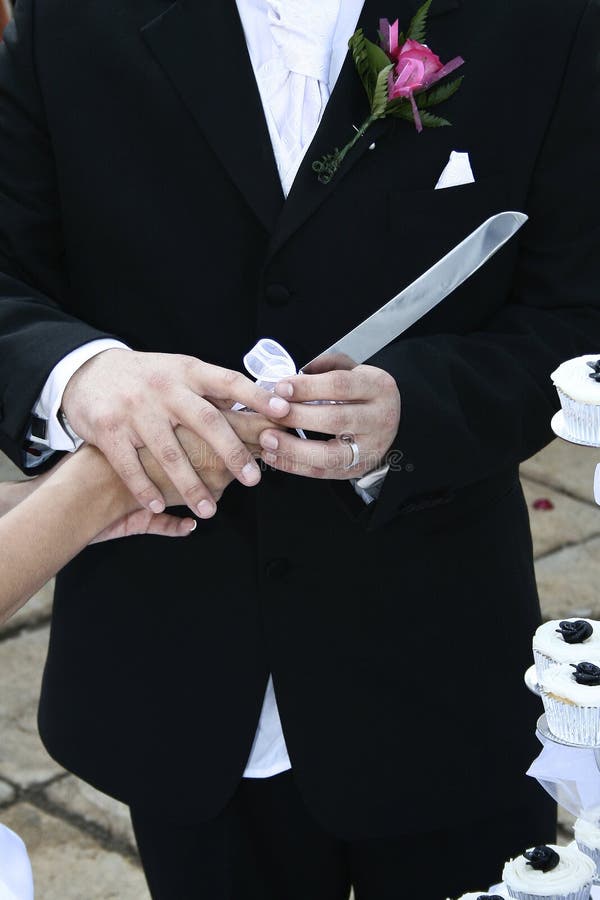 Bridal Couple Holding Knife Stock Image - Image of hands, cakes: 13132385