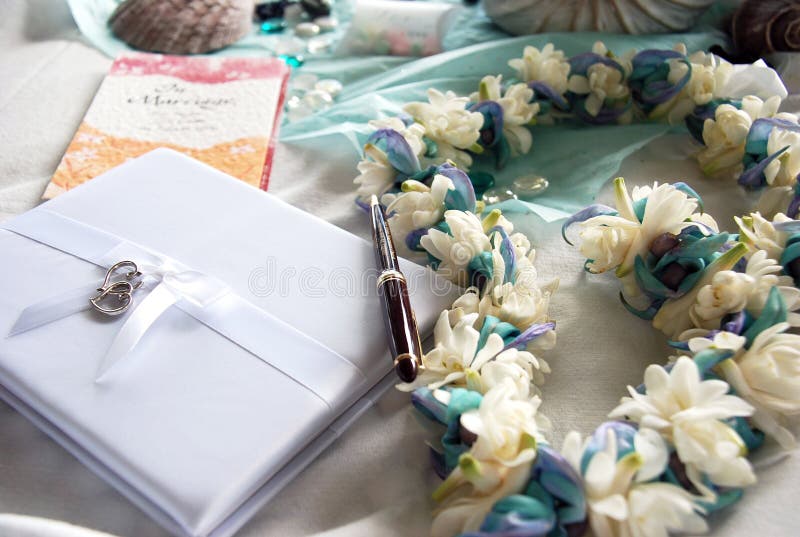Bridal Guest Book, Lei and Wedding Objects Stock Photo - Image of theme ...