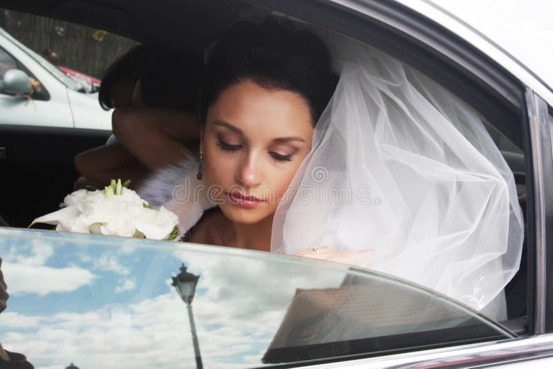 Bride Exiting Wedding Car Limo Stock Image - Image of limousine, love ...