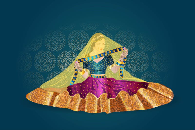 Indian Bride in Traditional Lehenga Chunni Stock Vector - Illustration ...