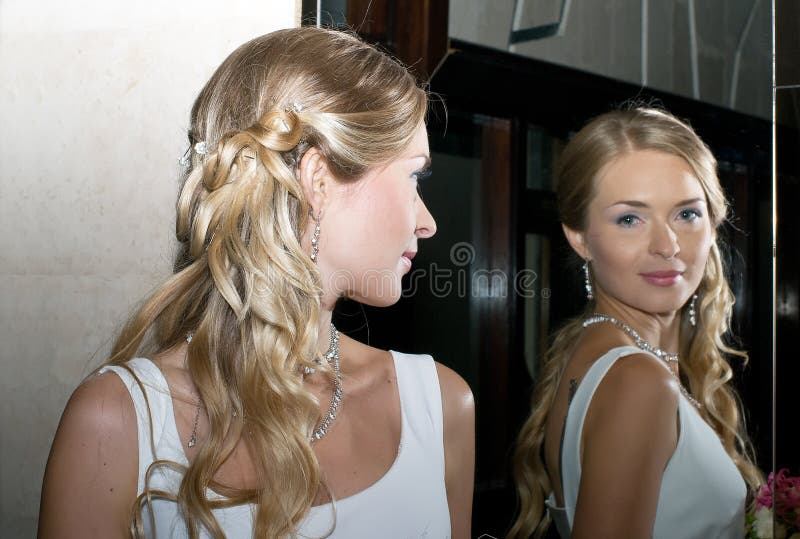 Bride against mirror stock image. Image of beauty, bridal - 10463553