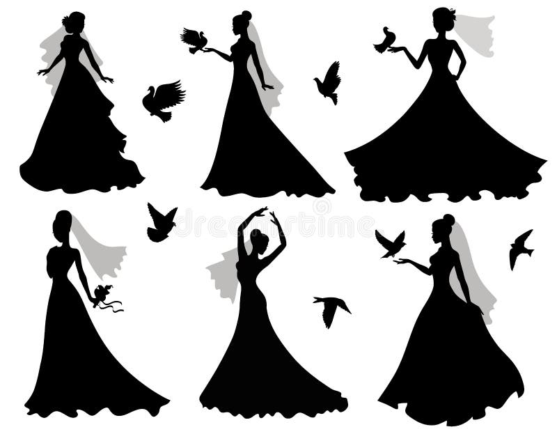 Princess Bride Silhouettes are Dancing. Isolated on White. Stock Vector ...