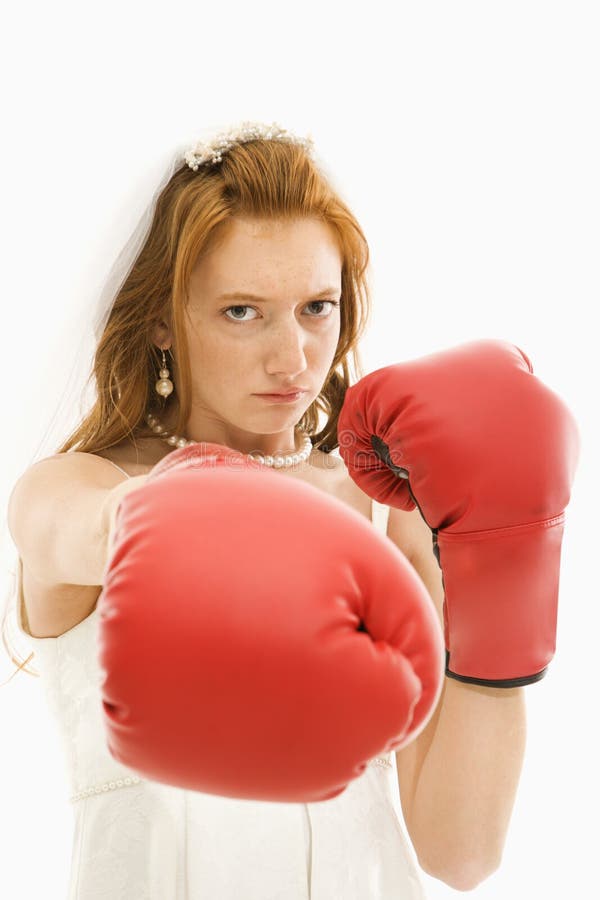 Bride with boxing gloves. stock photo. Image of punch - 2678846