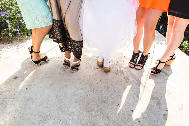 Bride and bridesmaids legs stock photo. Image of delicate - 69736760