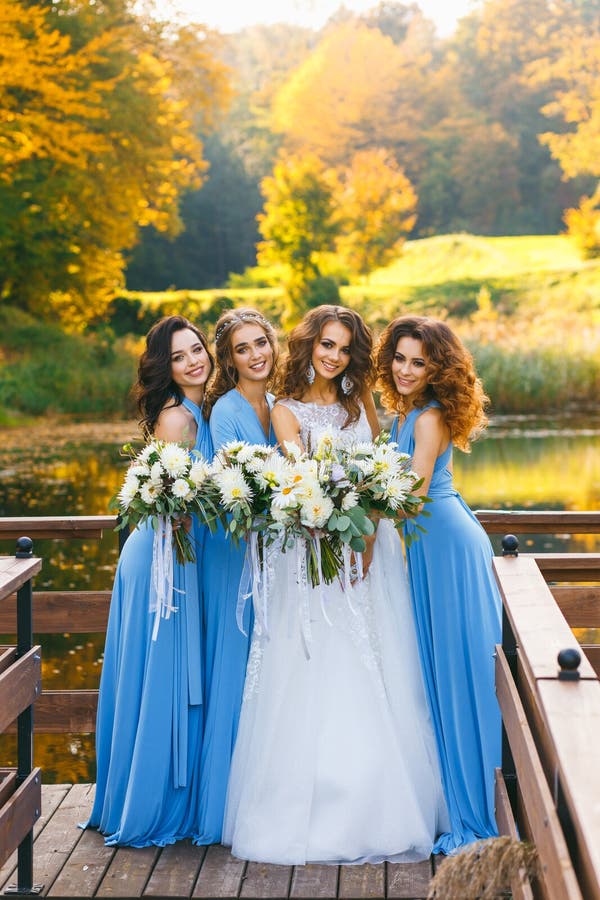 Bride with bridesmaids stock image. Image of happy, elegant - 83239889