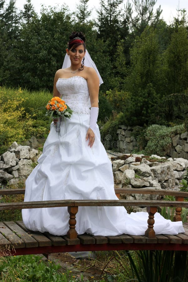 Bride on the bridge stock photo. Image of gardens, tender - 6826888