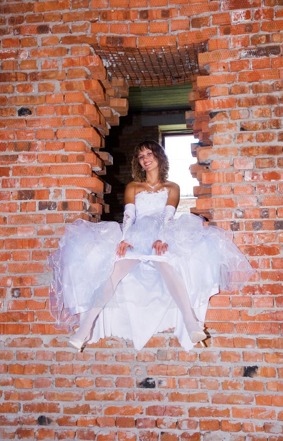 Bride in building site stock photo. Image of brunette - 11404906