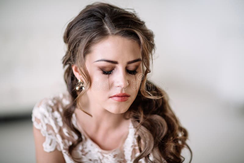 Bride crying stock image. Image of nervous, hair, beautiful - 83536453