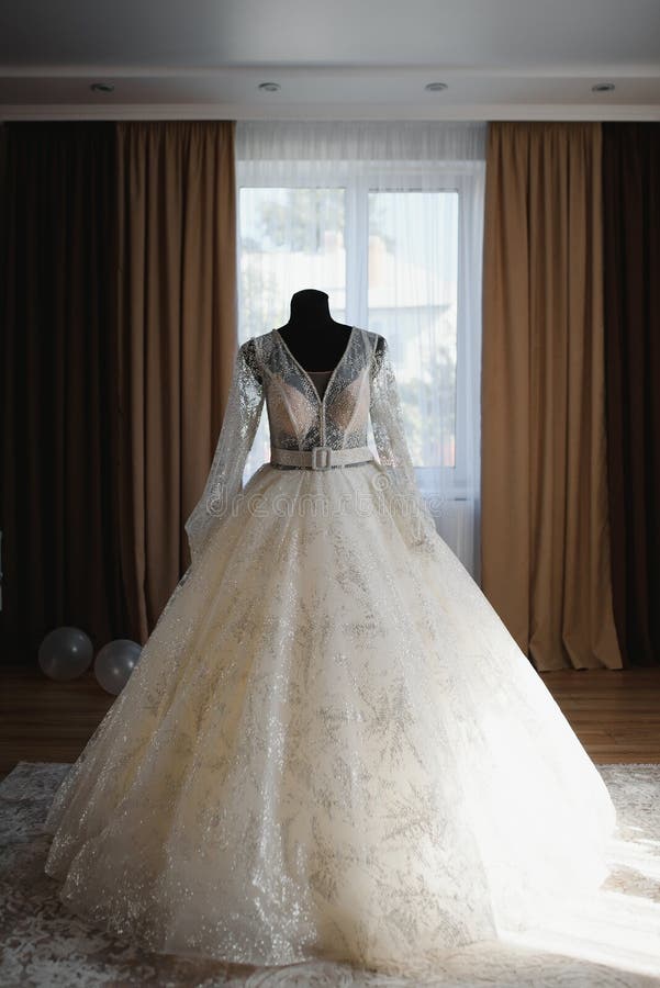 Bride Dressing Wedding Gown. Morning Bride. Stock Image - Image of ...