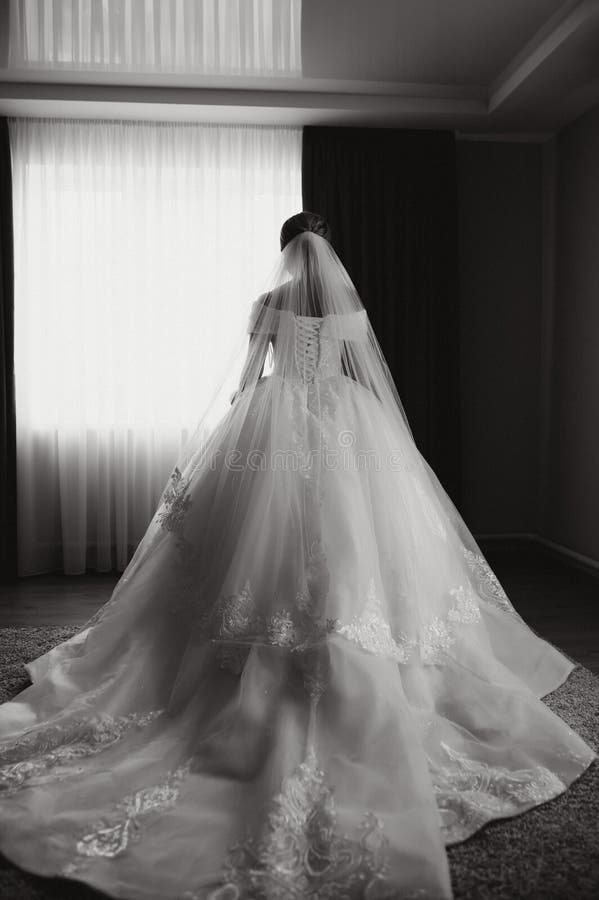Bride Dressing Wedding Gown. Morning Bride. Stock Image - Image of ...