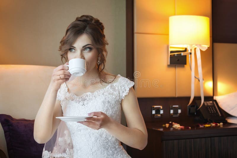 Bride Drinking Tea in the Morning Stock Photo - Image of date, bride ...