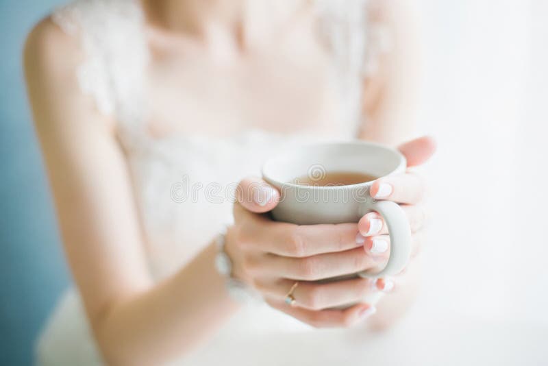 Bride Drinking Tea from a White Cup Stock Image - Image of elegance ...