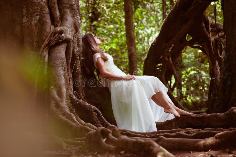 Portrait of Romantic Woman in Fairy Forest Stock Image - Image of ...