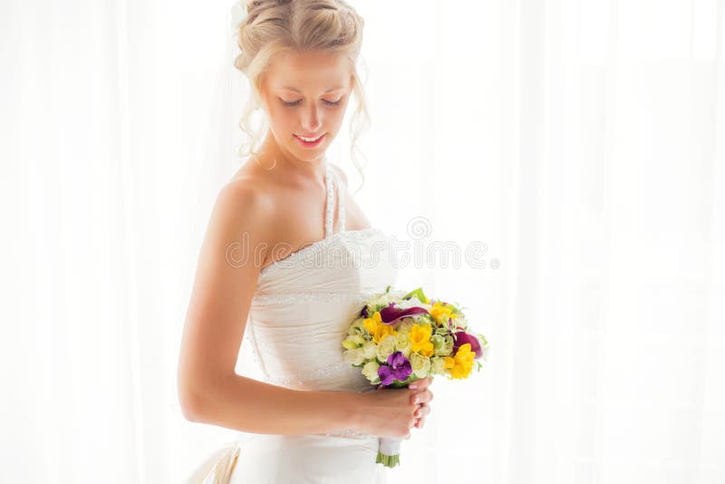Bride Looking at the Camera and Smiling Stock Image - Image of face ...