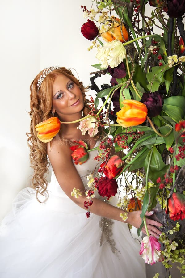 Bride with flowers stock image. Image of fashion, hair - 30987849