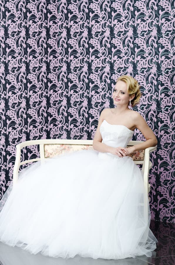 Bride Full Length Sitting Portrait Stock Image - Image of beautiful ...