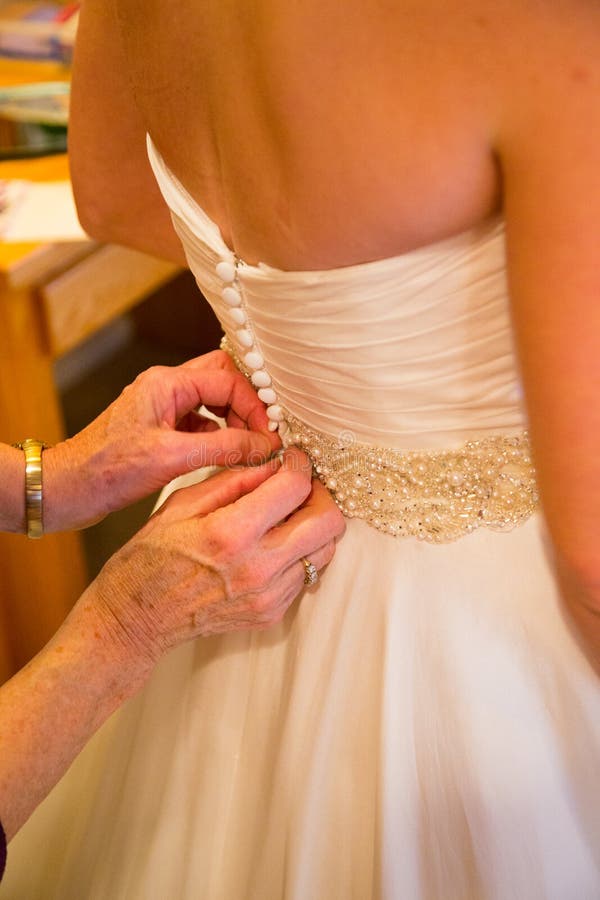 Bride Getting Dress Zipped Up Stock Photo - Image of mother, zipper ...