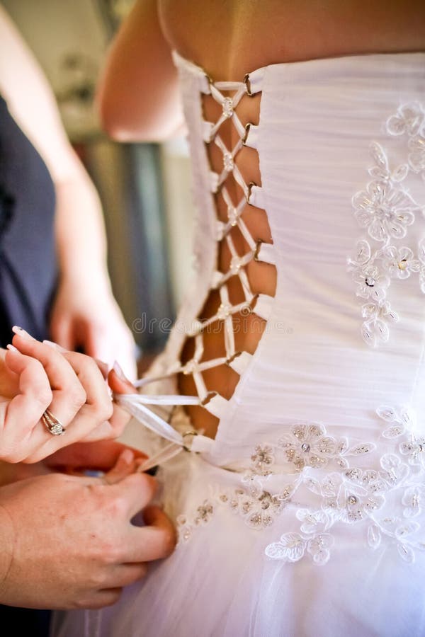 Bride getting dressed stock photo. Image of fasten, dressed - 54096062