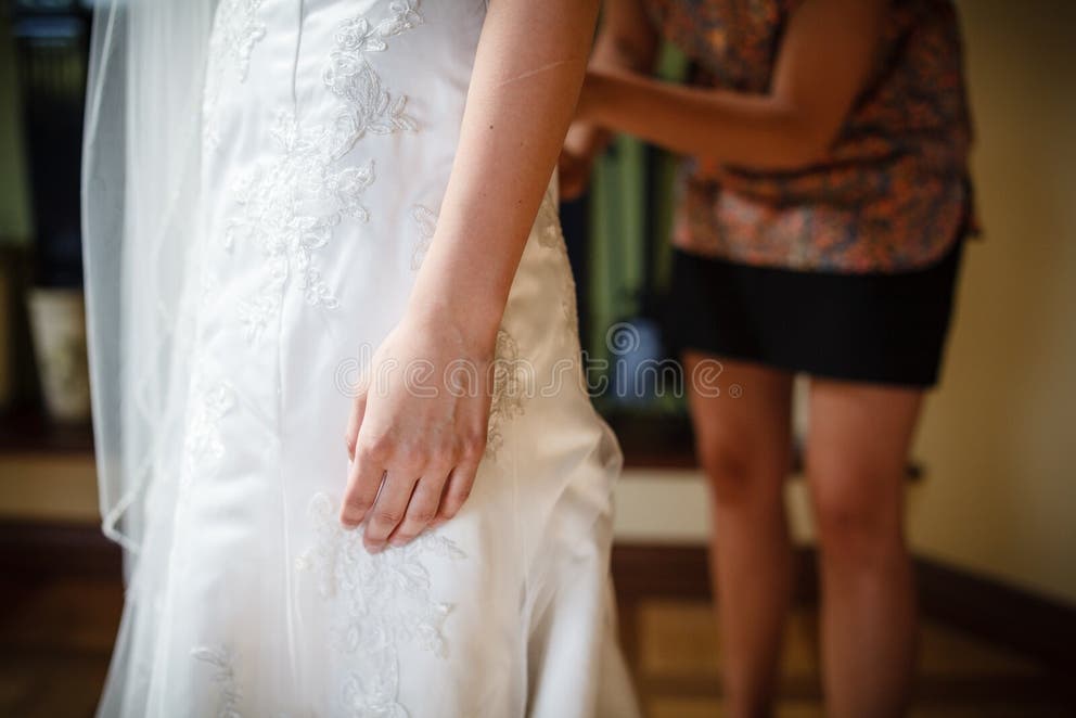 Bride getting dressed stock image. Image of gown, anticipation - 30181433