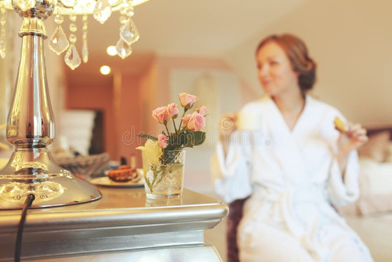 Bride is Getting Ready in the Morning Stock Image - Image of carefree ...