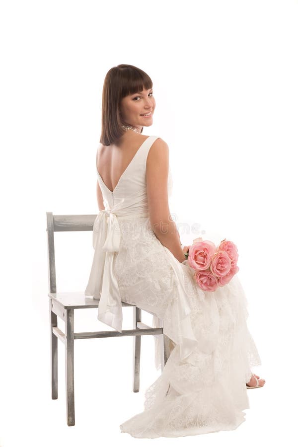 Bride Glances Over Her Shoulder Stock Photo - Image of brunette, female ...