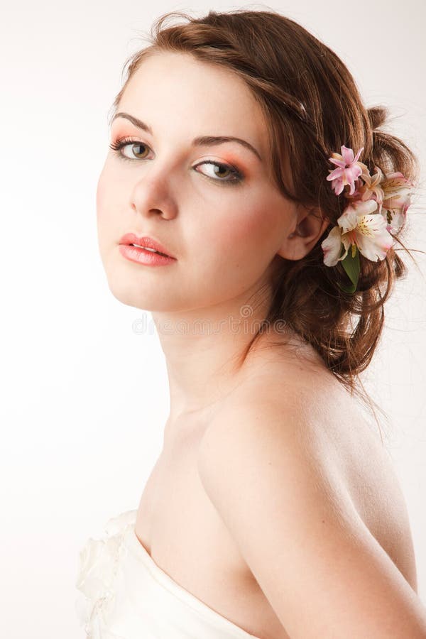 Bride Glanses Over Her Shoulder Stock Photo - Image of close, dress ...