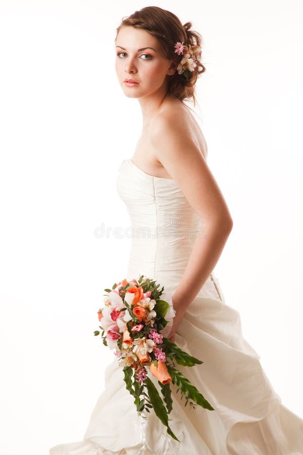 Bride Glanses Over Her Shoulder Stock Image - Image of white, beautiful ...