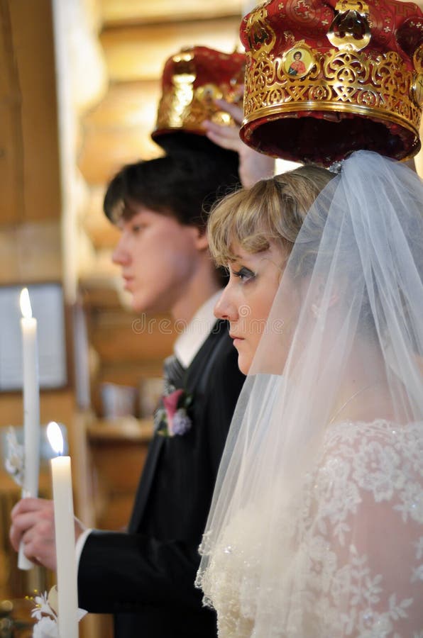 Bride and Groom at Altar (Closeup) Stock Image - Image of wedding ...