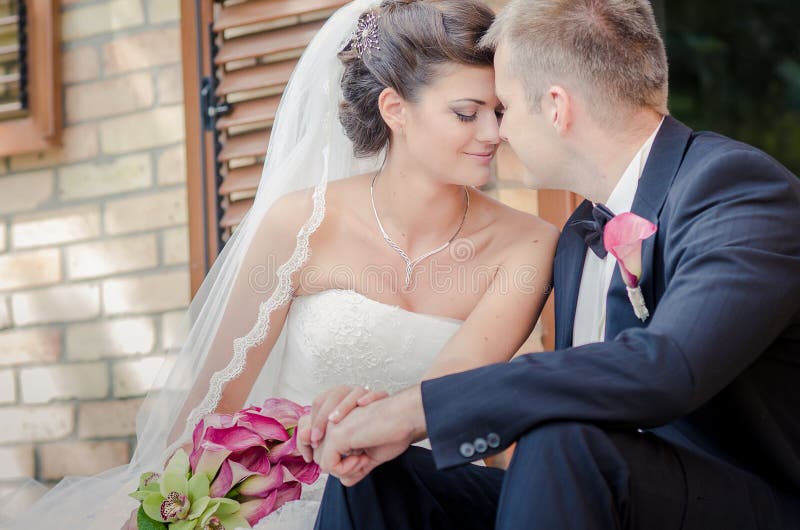 Gorgeous Bride and Stylish Groom Lying on Top, Close Up, Boho we Stock ...