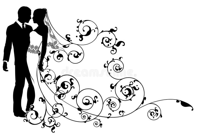 Abstract Wedding Pattern Bride and Groom Silhouette Stock Vector ...