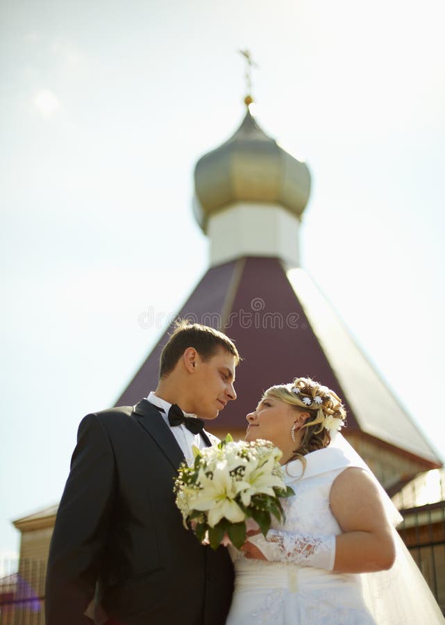 Wedding couple in church stock image. Image of portrait - 19991453