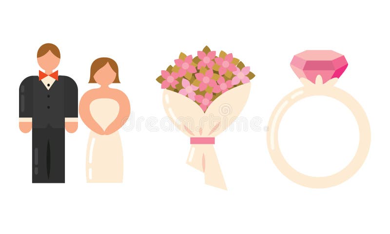 Bride Groom Bouquet Ring. Vector Stock Vector - Illustration of flat ...