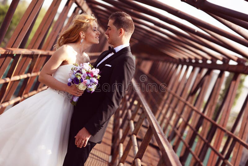 Bride and Groom on a Bridge Stock Photo - Image of bride, feeling: 50639106
