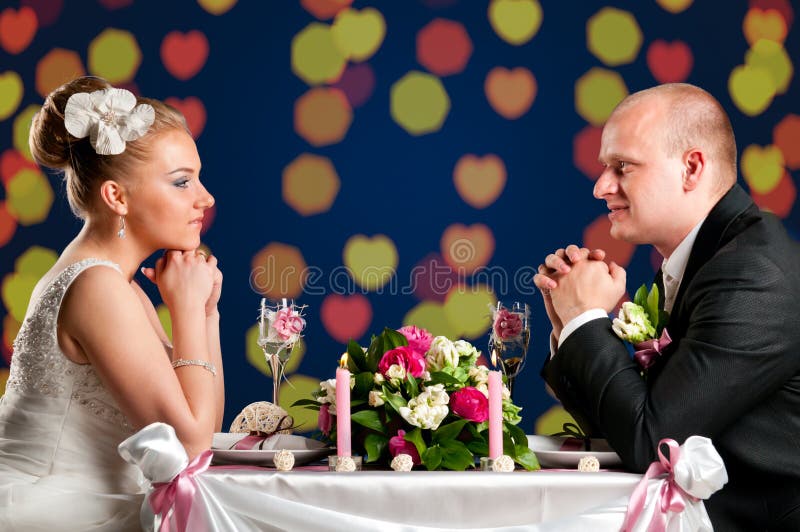 Bride and groom at cafe stock photo. Image of background - 19713318