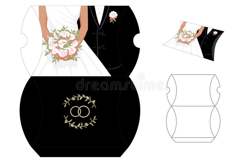 Bride and Groom Candy Die-cut Box. Printable Wedding Pillow Packaging ...
