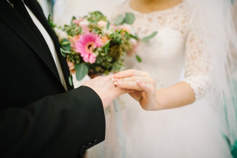 Bride and Groom are Changing Rings Stock Image - Image of holidays ...