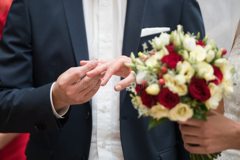 Bride and Groom are Changing Rings on Wedding Stock Image - Image of ...