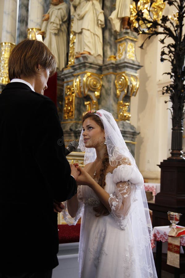 Bride and Groom at the Church Stock Image - Image of ceremony, catholic ...