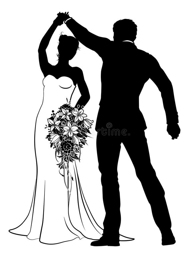 Bride And Groom Couple Wedding Dress Silhouettes Stock Illustration