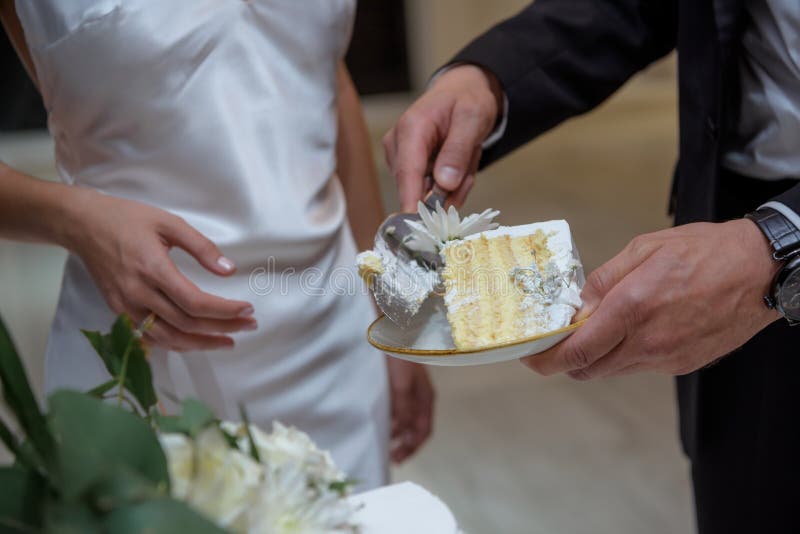 Bride and Groom Cutting Wedding Cake Together Stock Image - Image of ...