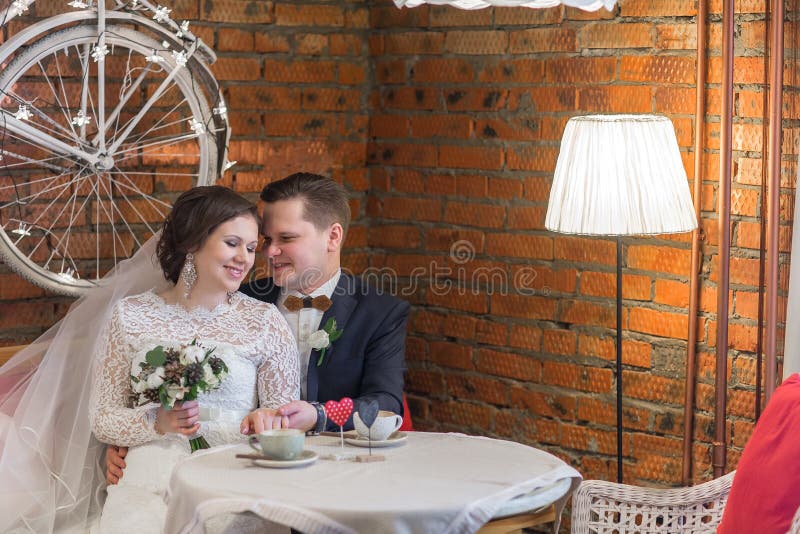 Bride and Groom Drinking Coffee Stock Photo - Image of caucasian, color ...