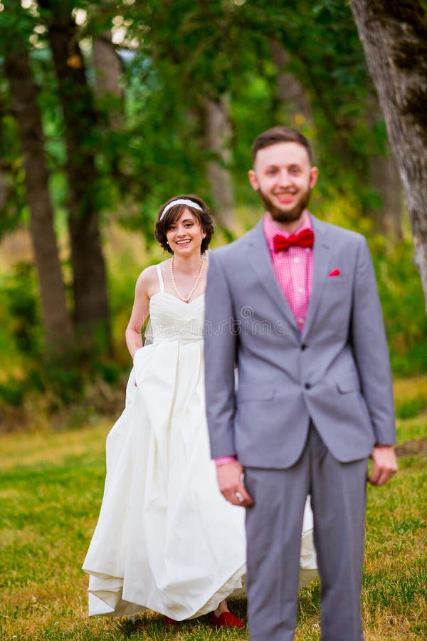Bride and Groom First Look stock photo. Image of couple - 46073910