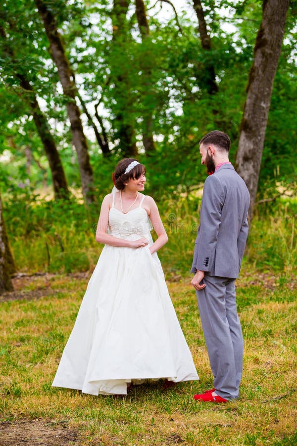 Bride and Groom First Look stock image. Image of person - 46073925