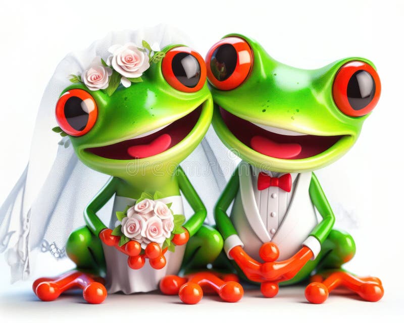 Bride and Groom Getting Married Illustration of a Funny Red Eyed Tree ...