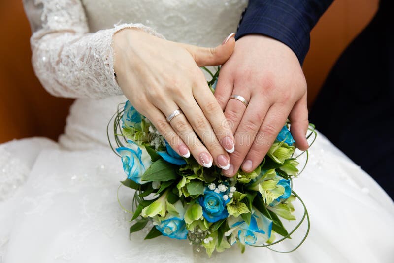 Bride and Groom Hands with Wedding Rings Stock Image - Image of married ...