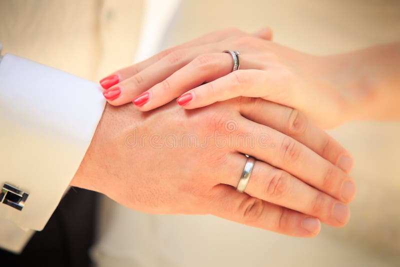 Bride and Groom Hands with Rings Stock Photo - Image of love, dress ...