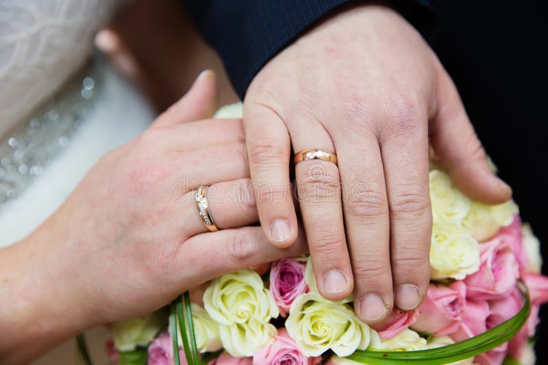 Bride and Groom Hands with Wedding Rings Stock Image - Image of lovers ...