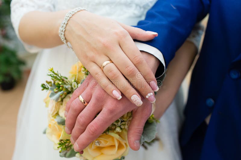 Wedding Couple Hands with Wedding Rings Stock Photo - Image of lovers ...