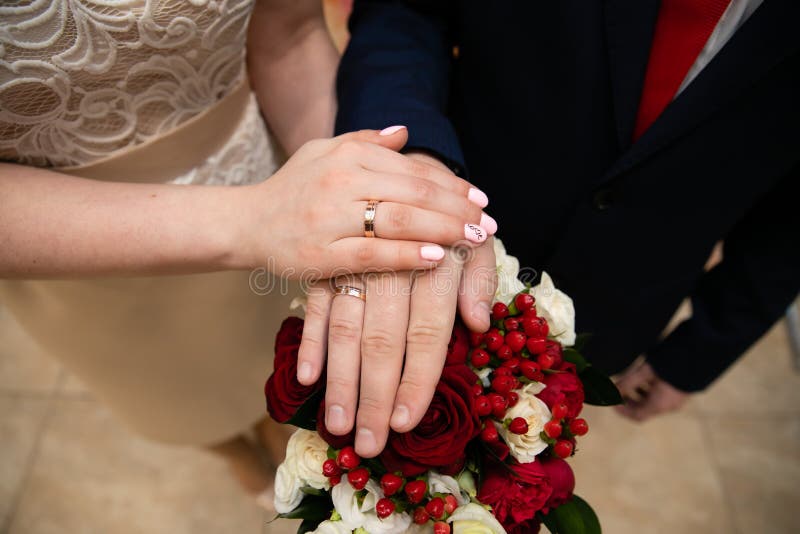 Bride and Groom Hands with Wedding Rings Stock Image - Image of adults ...