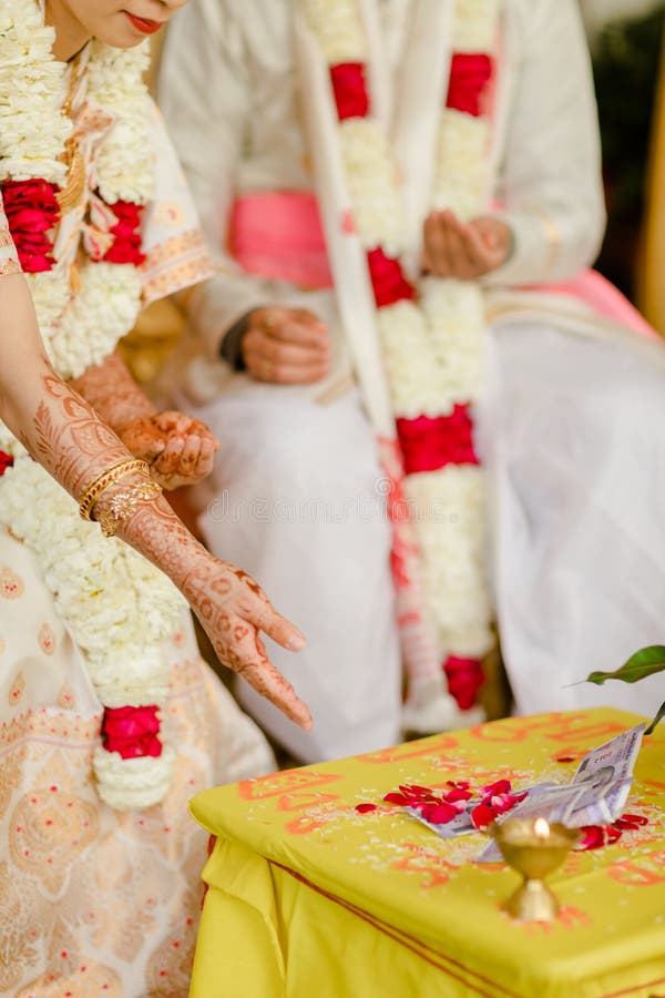 Bride and Groom at the Indian Wedding with Garlands Stock Image - Image ...